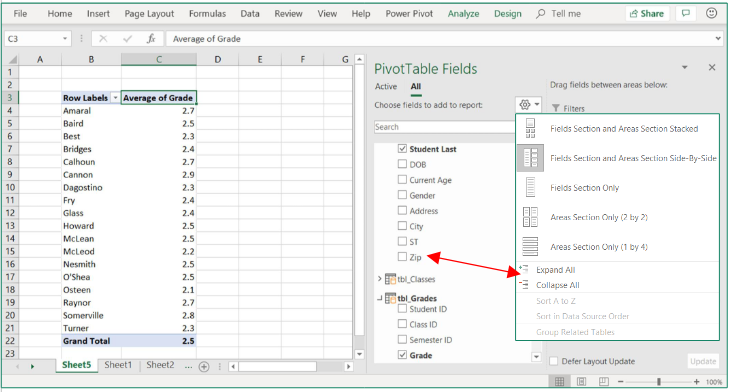 VBA da uradi "Collapse/Expand All" tabela u PivotTable Fields Pane-u